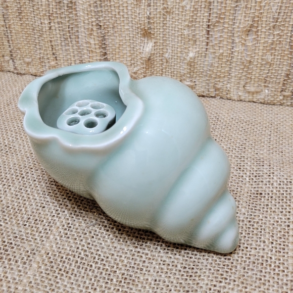 Art | Vintage Ceramic Celadon Glazed Shell Shapped Floral Frog | Poshmark
